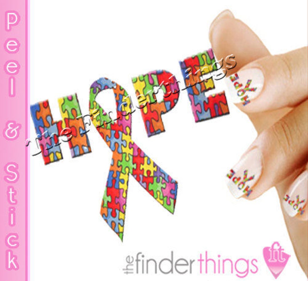 Autism Awareness Hope Ribbon Puzzle Piece Nail Art Decal - Etsy