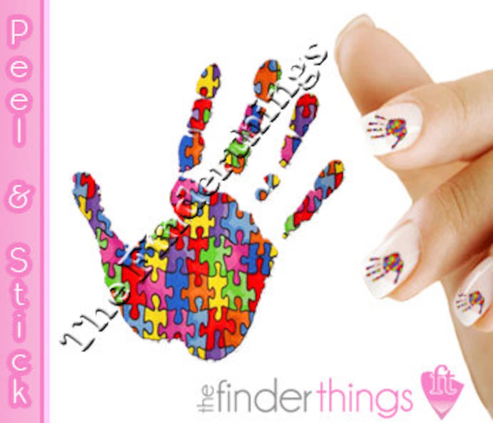 Autism Awareness Hand Print Puzzle Piece and Heart Nail Art | Etsy