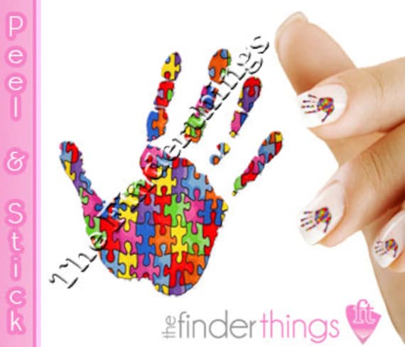 Autism Awareness Hand Print Puzzle Piece and Heart Nail Art | Etsy