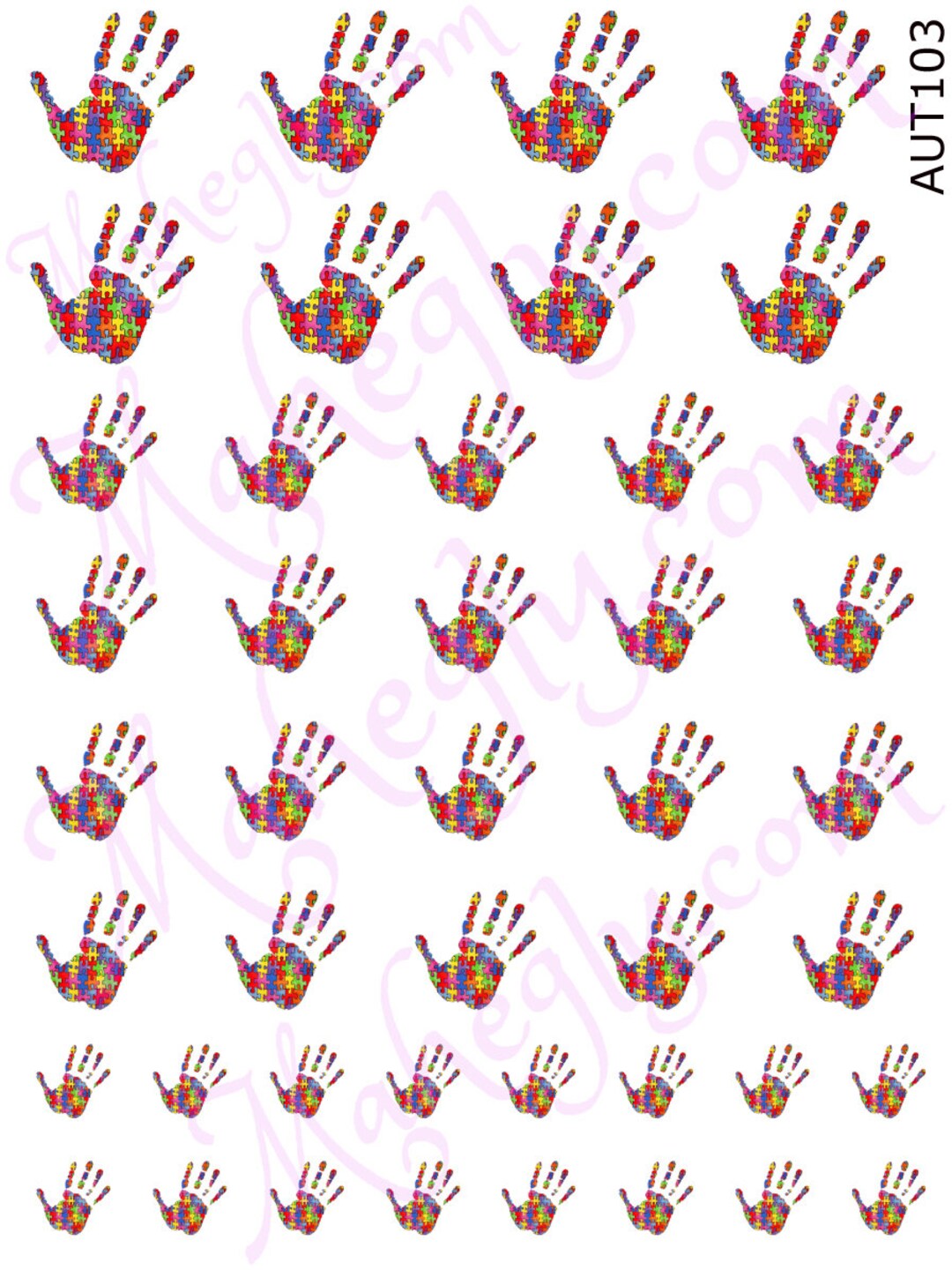 Autism Awareness Hand Print Puzzle Piece and Heart Nail Art Decal ...