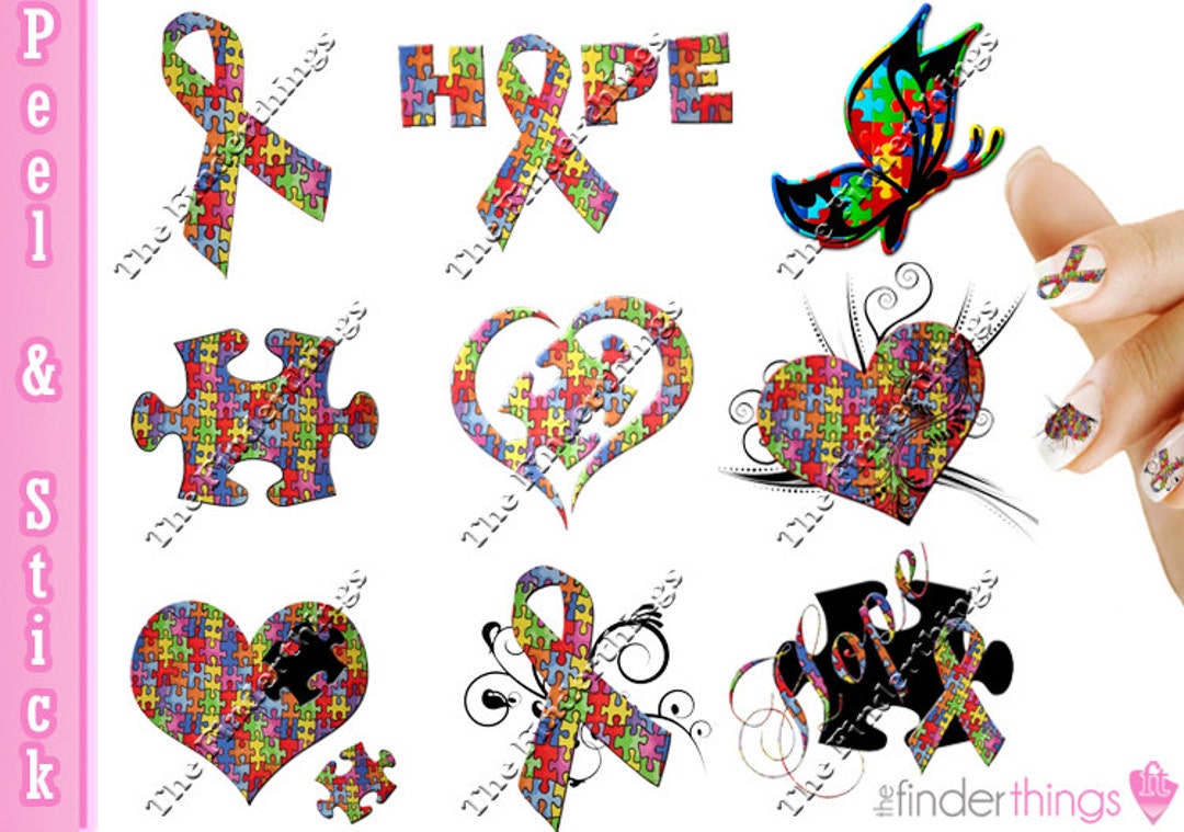 Autism Awareness Ribbon Mix Nail Art Decal Sticker Set AUT901 Perfect ...