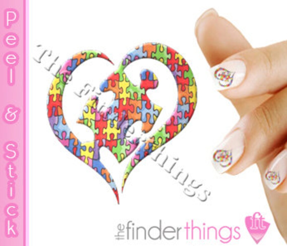 Autism Awareness Ribbon Puzzle Piece and Heart Nail Art Decal | Etsy