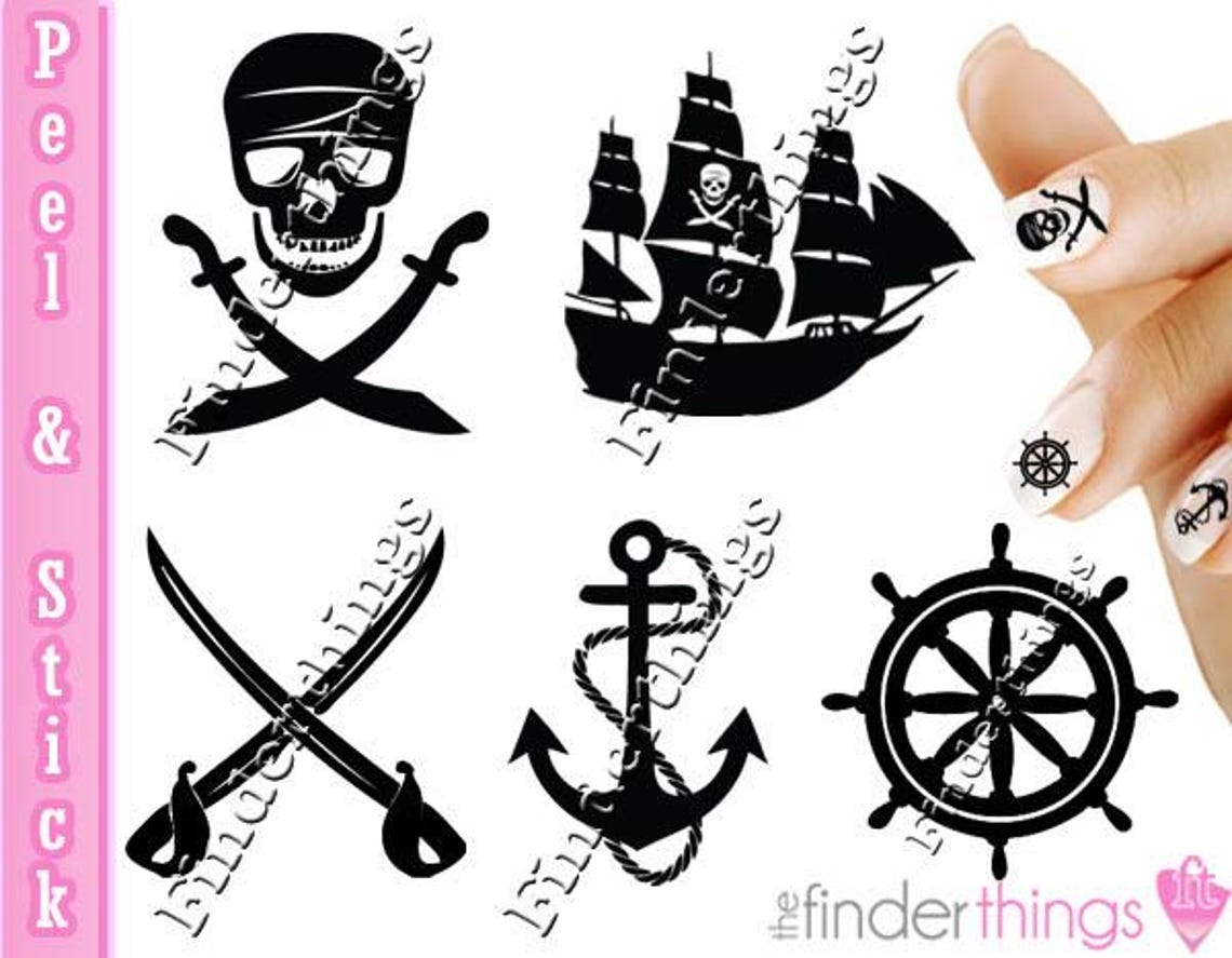 Pirate Ship Davey Jones Locker Captain Jack Nail Art Decal Sticker Set ...