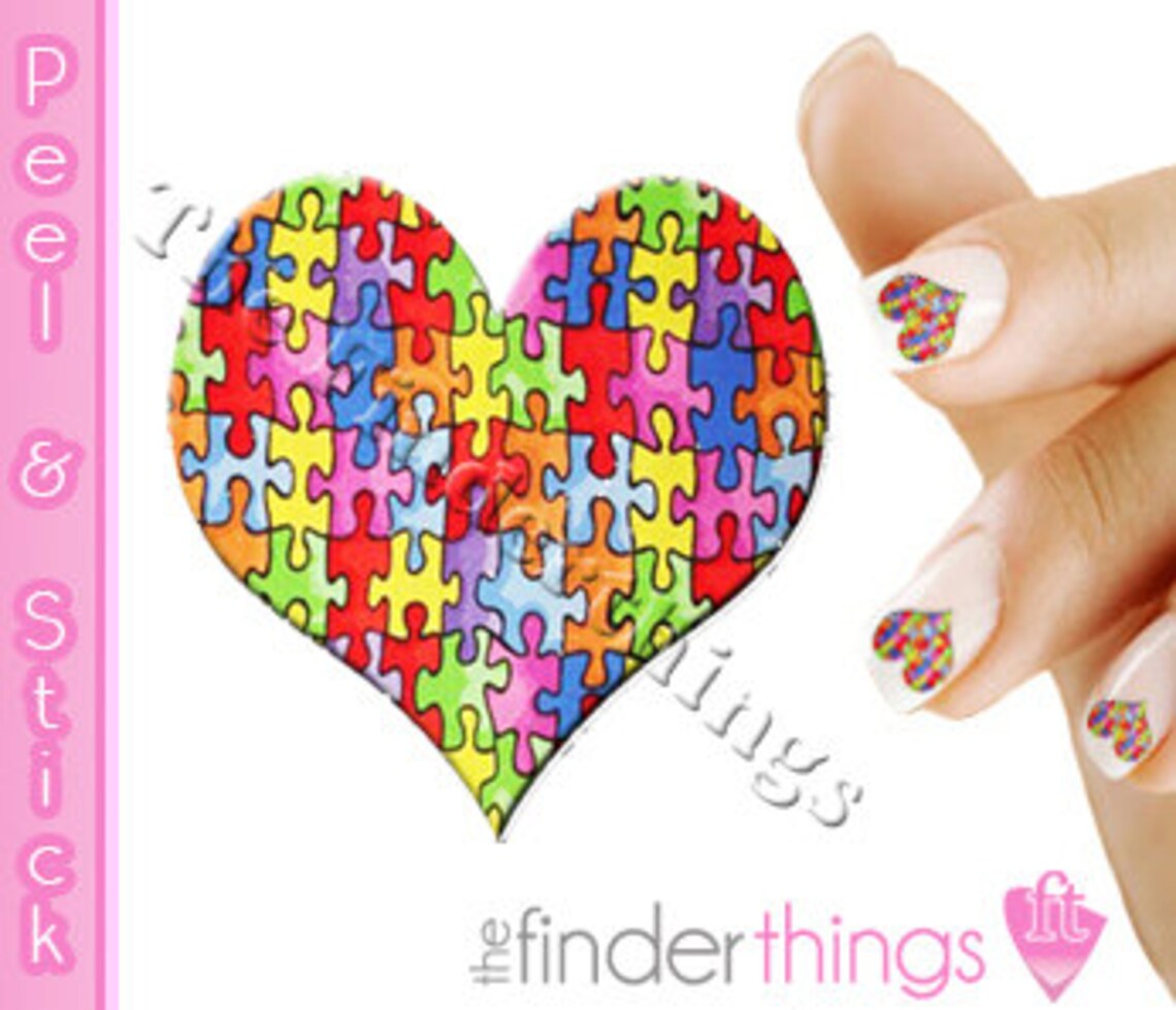 Autism Awareness Ribbon Puzzle Piece and Heart Nail Art Decal | Etsy