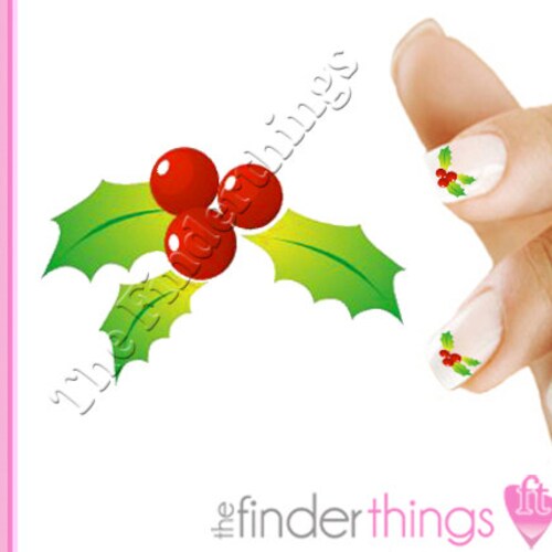 Christmas Mistletoe and Holly Nail Art Decal Sticker Set | Etsy