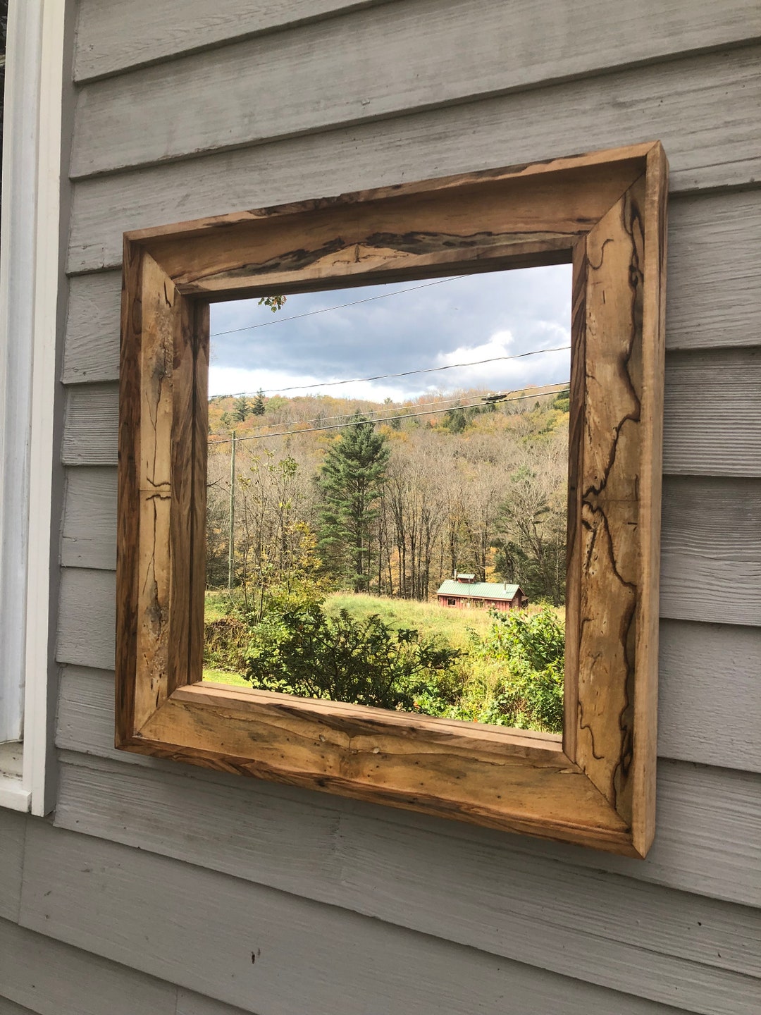 Book Matched Spalted Maple Mirror Clad in Wormy Ambrosia Maple, Country ...