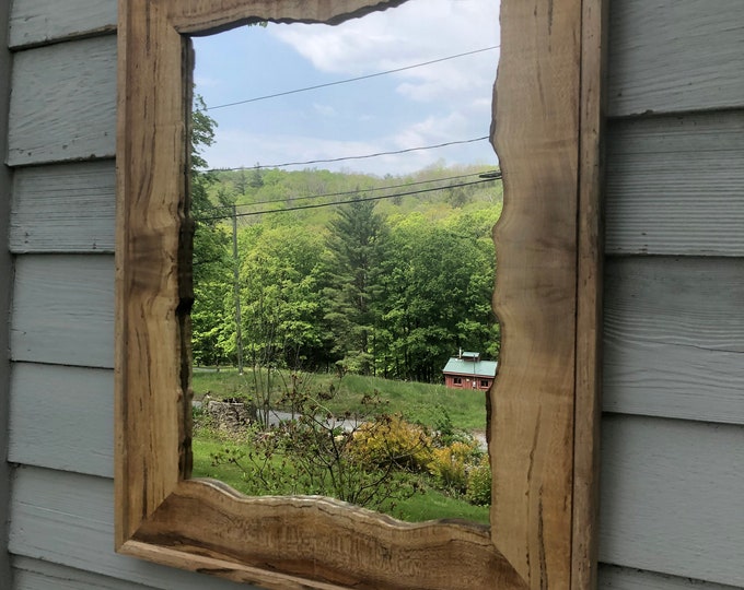 Grainy Spalted Maple Mirror Clad in Wormy Maple, Book Matched, Handmade ...