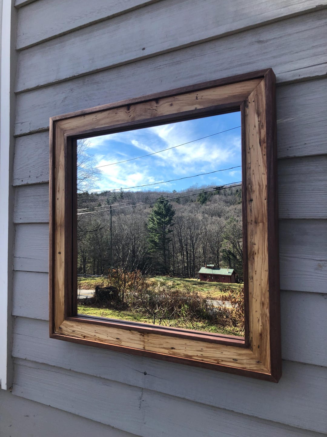 Spalted Book Matched White Ash Mirror Clad in Black Walnut, Country ...