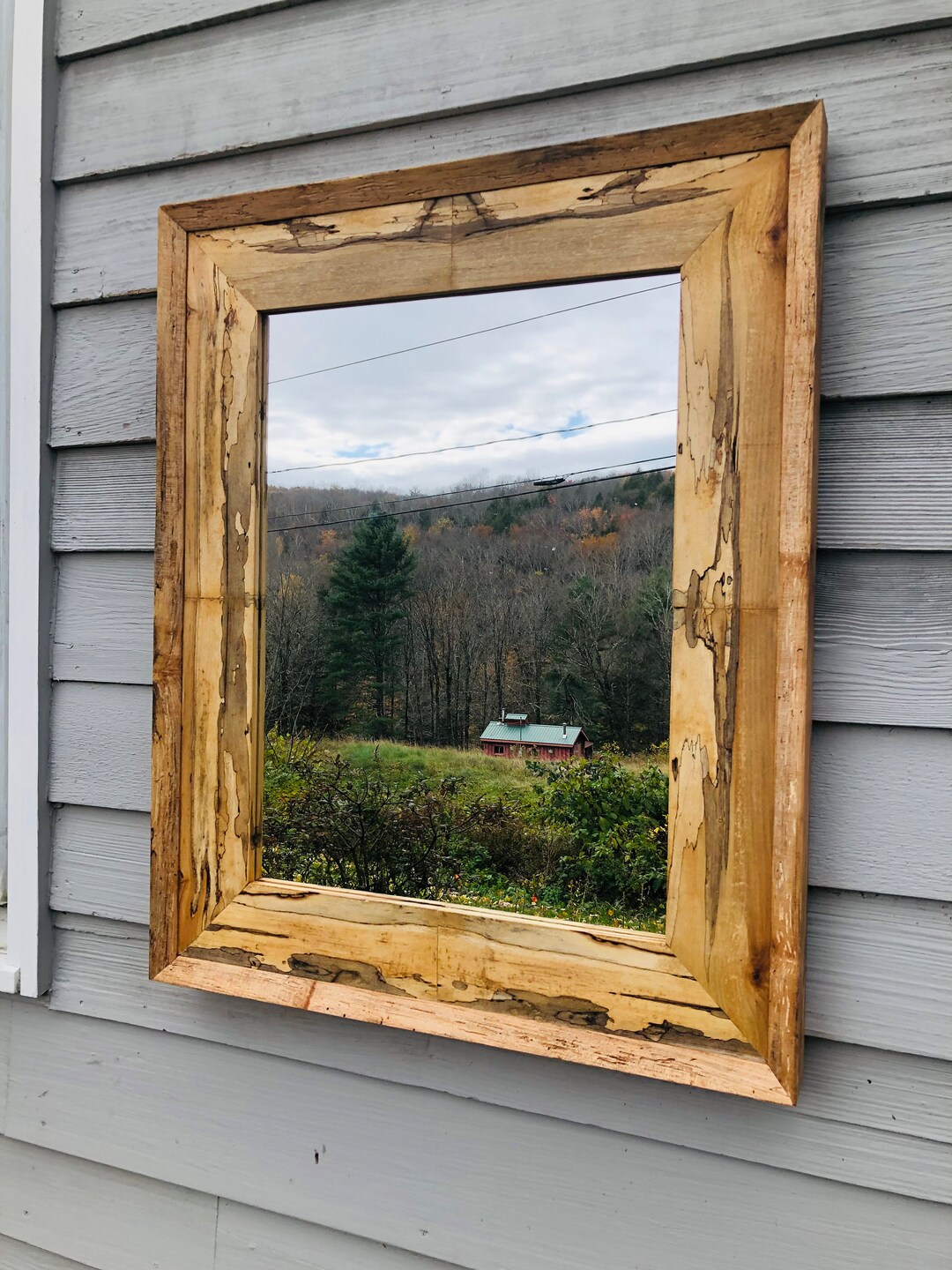 Book Matched Spalted Maple Mirror Clad in Bevelled Edge Wormy Ambrosia ...