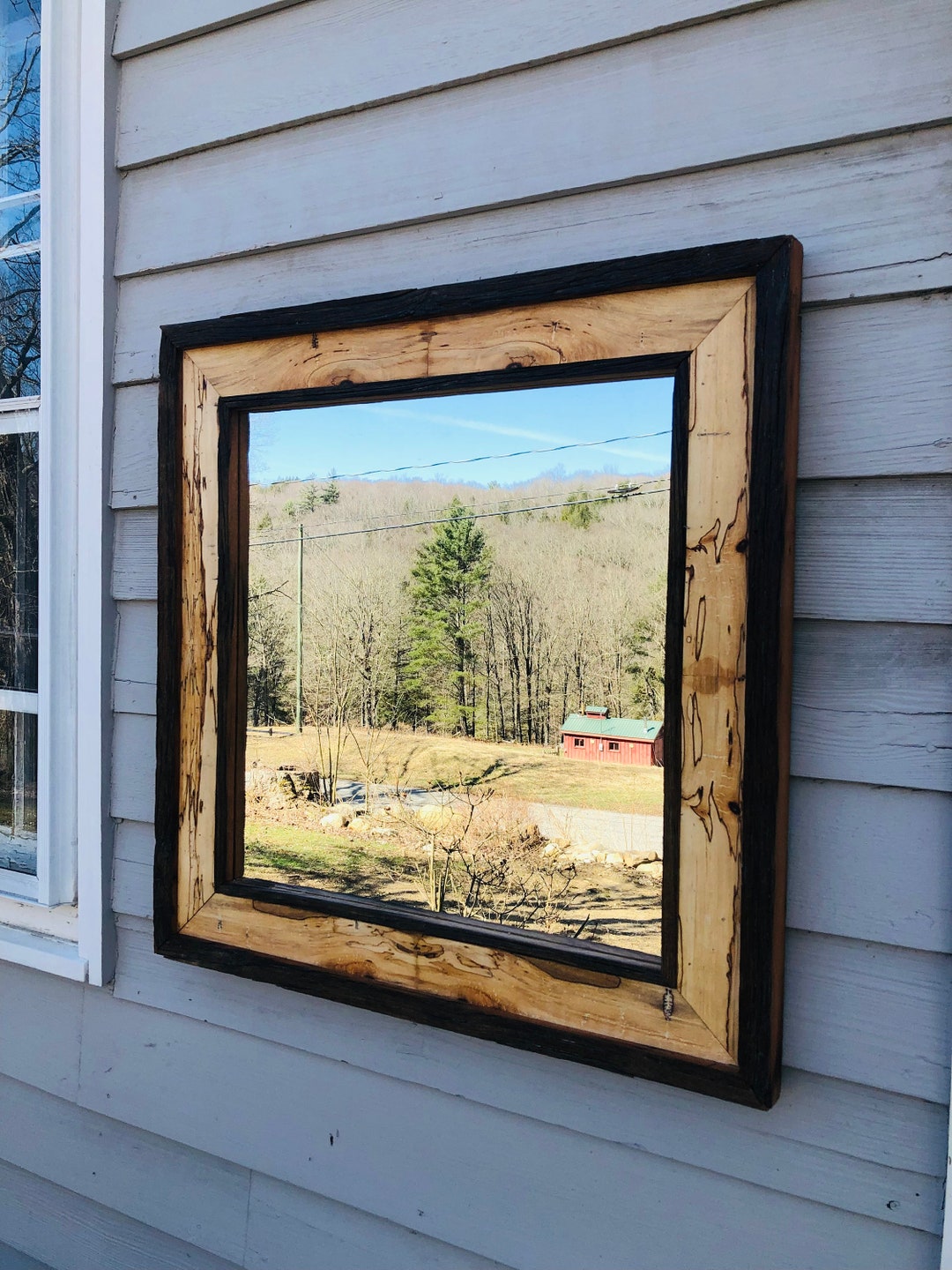 Book Matched Spalted Maple Mirror Clad in Reclaimed Distressed Chestnut ...