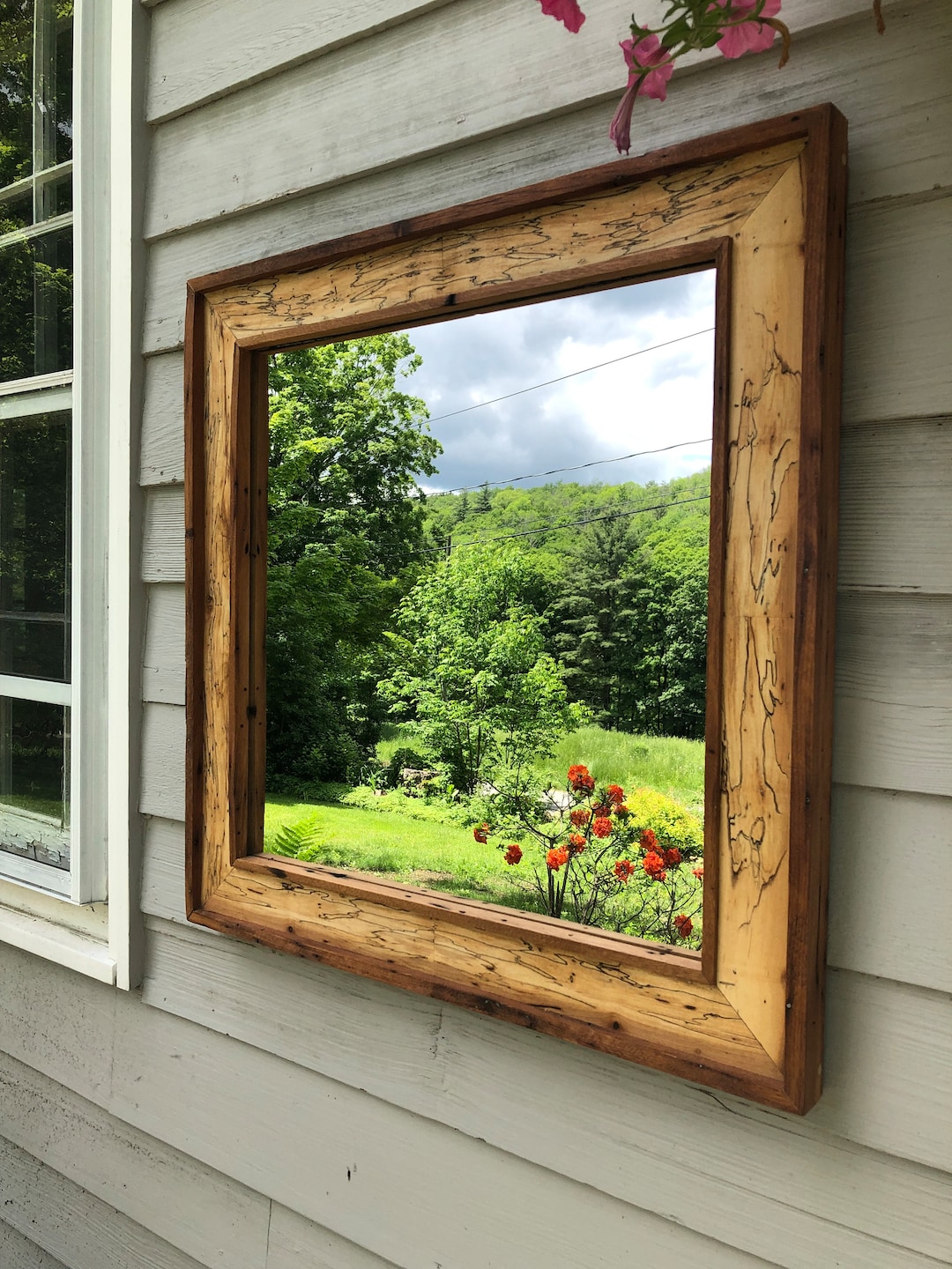 Book Matched Spalted Maple Mirror Clad in Wormy Reclaimed Chestnut ...