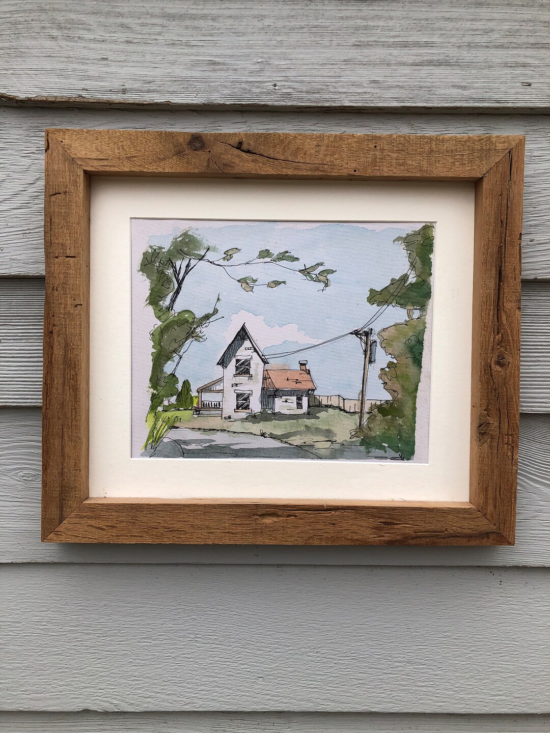 Signed Original Watercolor Painting Framed in Reclaimed Red Oak ...