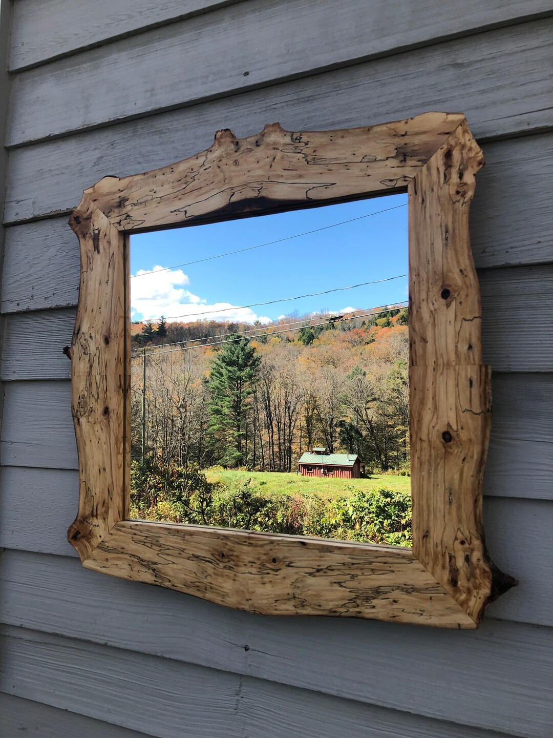 Knotty Live Edge Spalted Ash Decorative Mirror, Book Matched, Figured ...