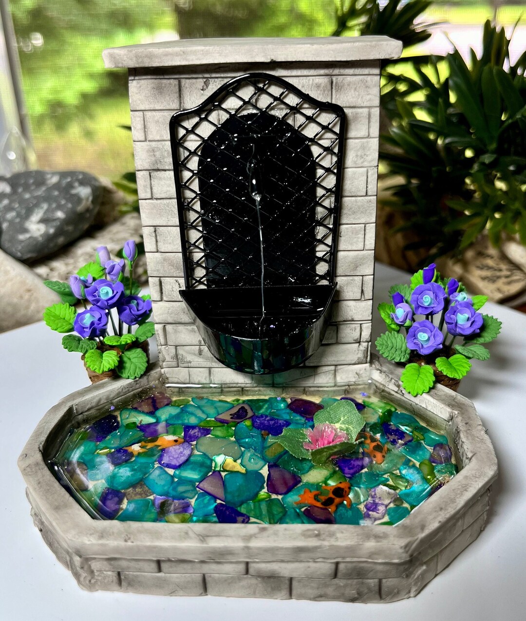 Miniature Fairy Garden or Dollhouse Garden Fountain, Cake Topper ...