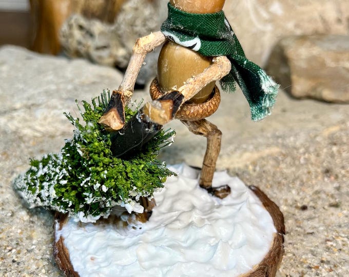Acorn Elf Christmas Tree Scene, One of a Kind Acorn Fairy Scene ...