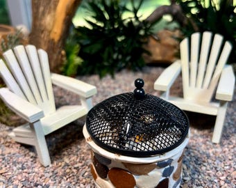 1:12 Scale Miniature Lighted Fire Pit With Wood Adirondack Chairs ...
