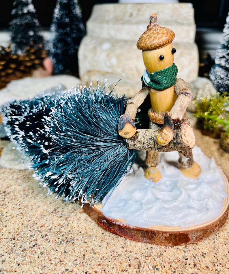 Acorn Elf Christmas Tree Scene, One of a Kind Acorn Fairy Scene ...