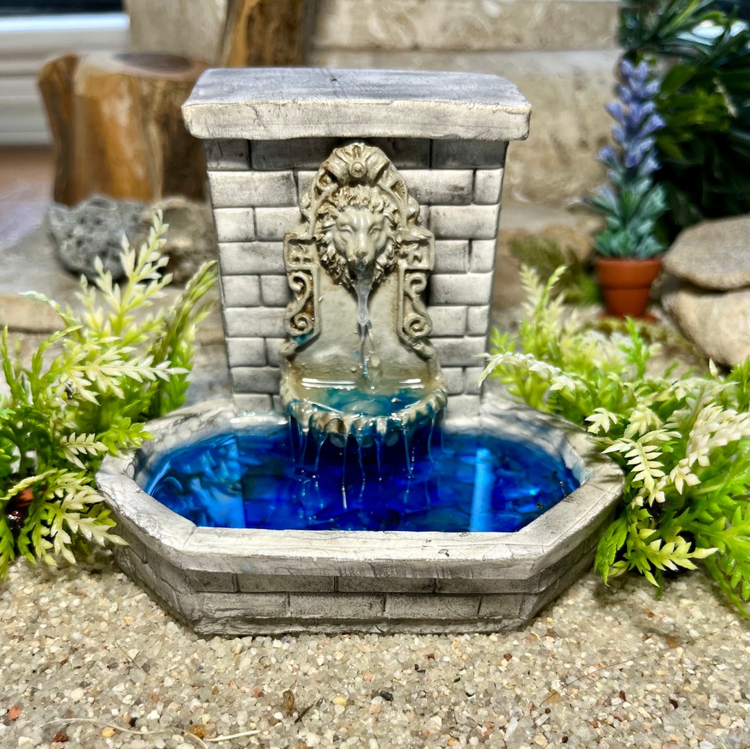 Miniature Lions Head Fountain, Fairy Garden, Dollhouse Decor, Cake ...