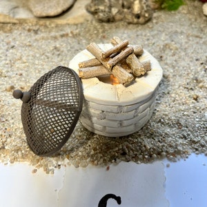 1:12 Scale Miniature Lighted Fire Pit Scene, Mini White Wood Adirondack ...