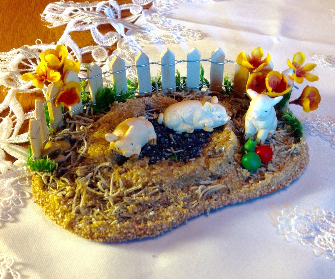 OOAK Miniature Pig Pen With 3 Little Pigs: Fairie Garden Accessory ...
