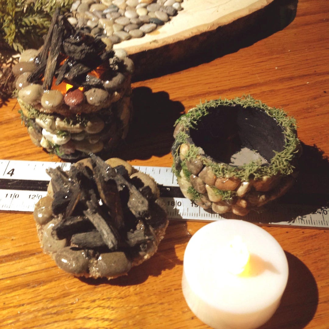 Miniature Lighted Campfire Pit: Fairy Garden Dollhouse Decor - Etsy