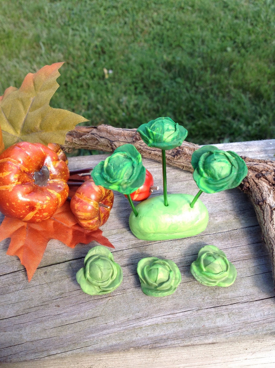 Set of 3 Miniature Cabbage, Green or Purple Cabbage, Miniature Garden ...