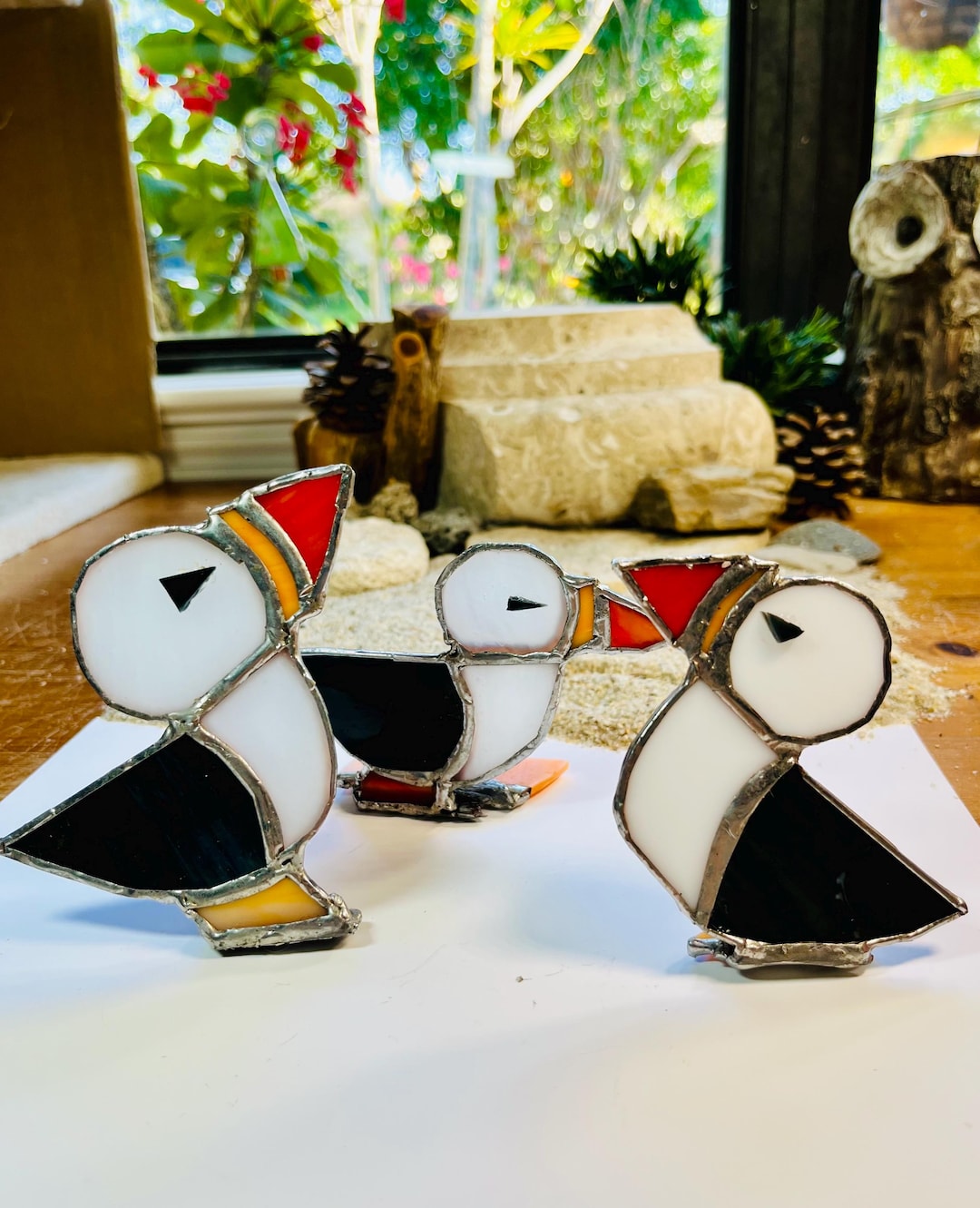 Stained Glass Passle of Puffins, Unique Gift, Hand Made One of a Kind ...