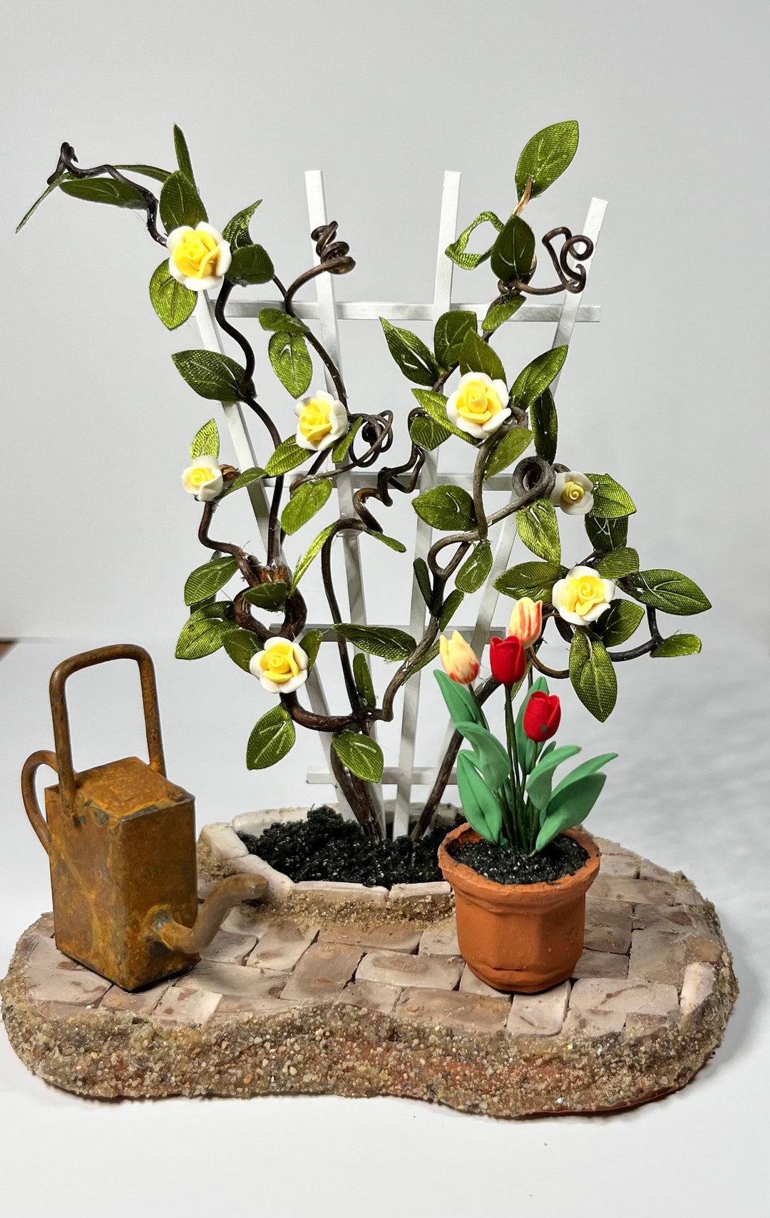 Miniature Yellow Rose Trellis Garden Scene for Fairy Garden - Etsy