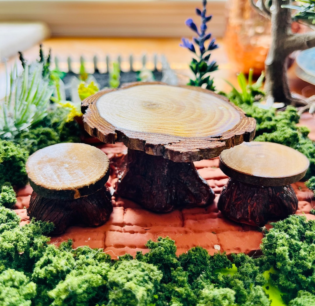 Fairy Garden Woodland Table and Stools, With Real Wood Tops and Clay ...