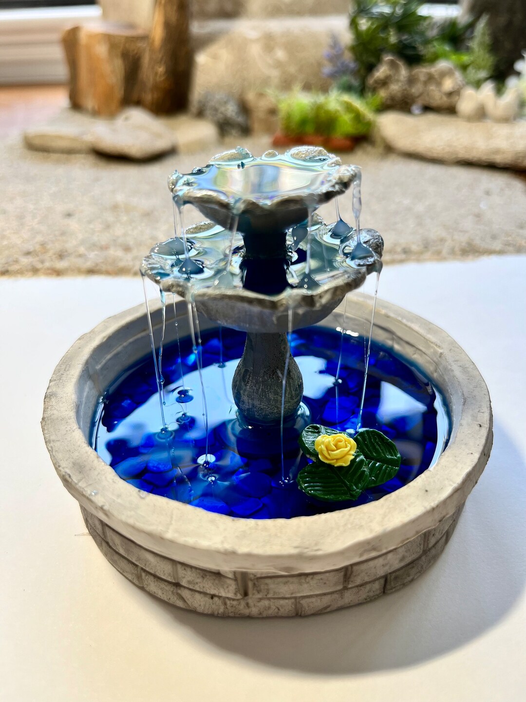 Miniature Cascading Fountain With Lily Pad, Fairy Garden, Dollhouse ...
