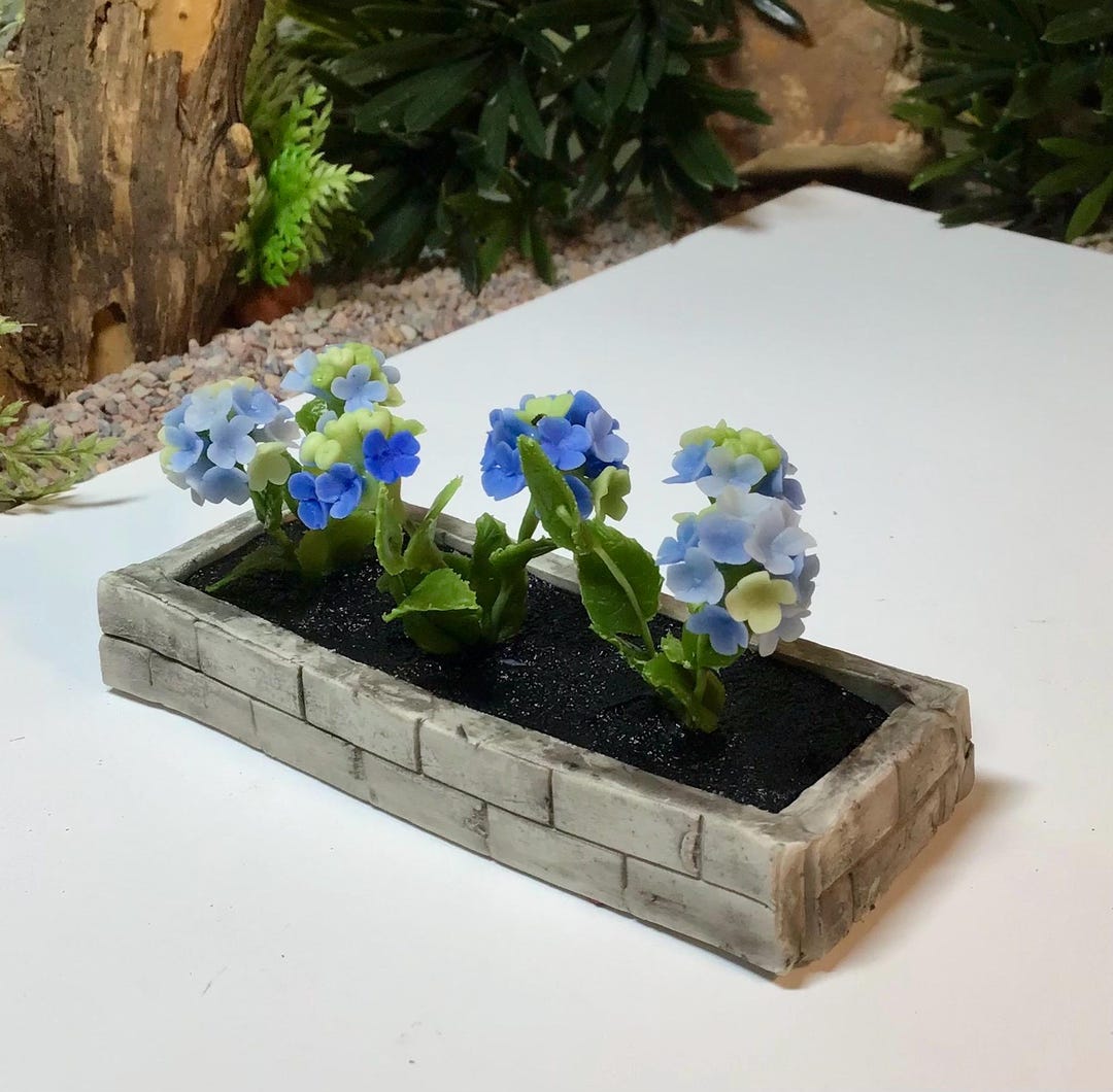 Miniature 1:12 Hydrangea Flower Box, Fairy Garden Planter, Gnome Garden ...