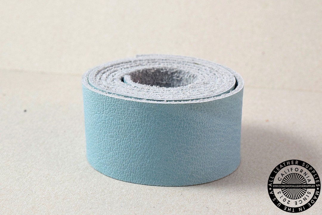 Leather Strap, Raw Cut, Genuine Leather Single-sided, Light Blue, 25 Mm ...