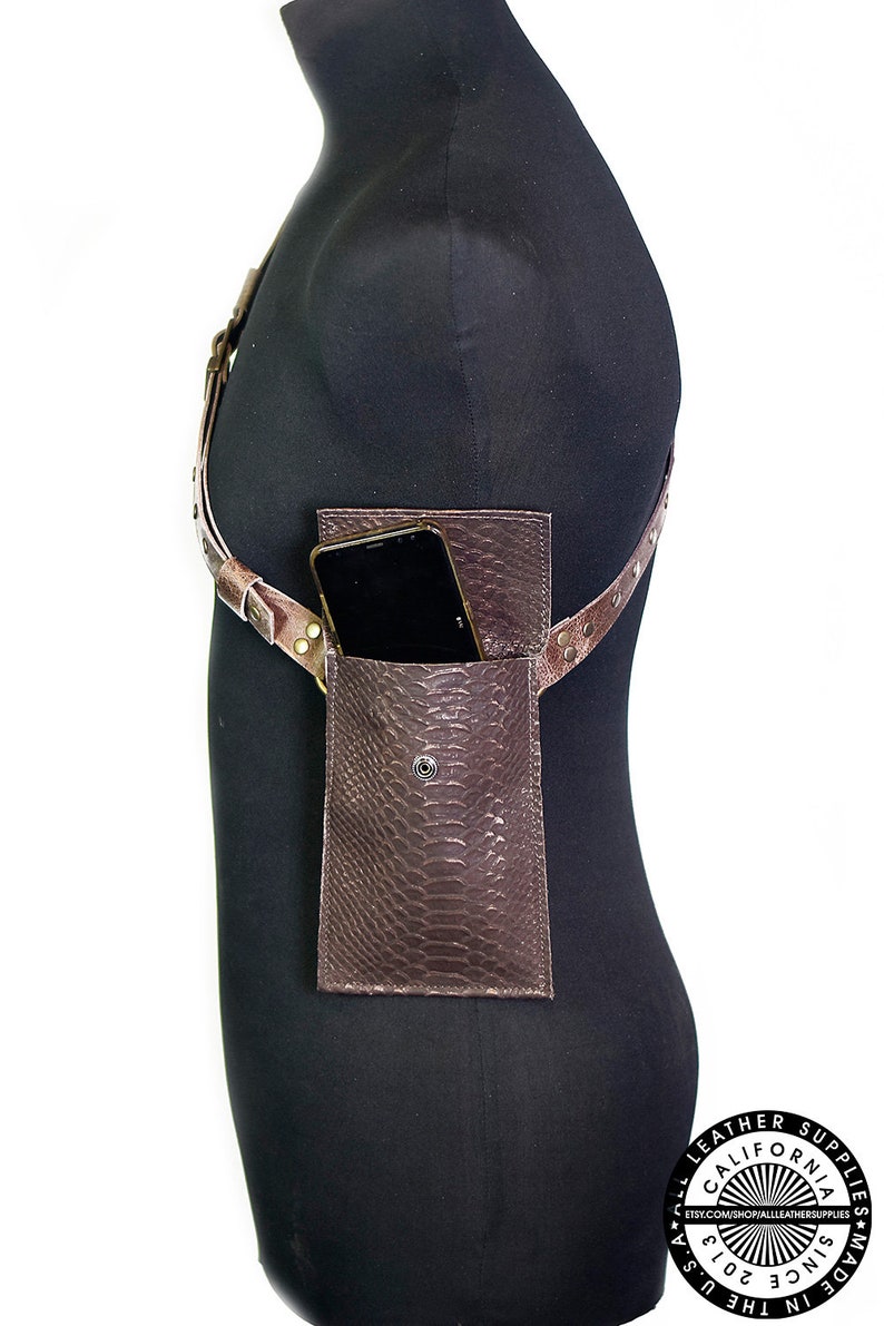 Brown Leather Harness With Phone Pocket Chest Harness Leather - Etsy