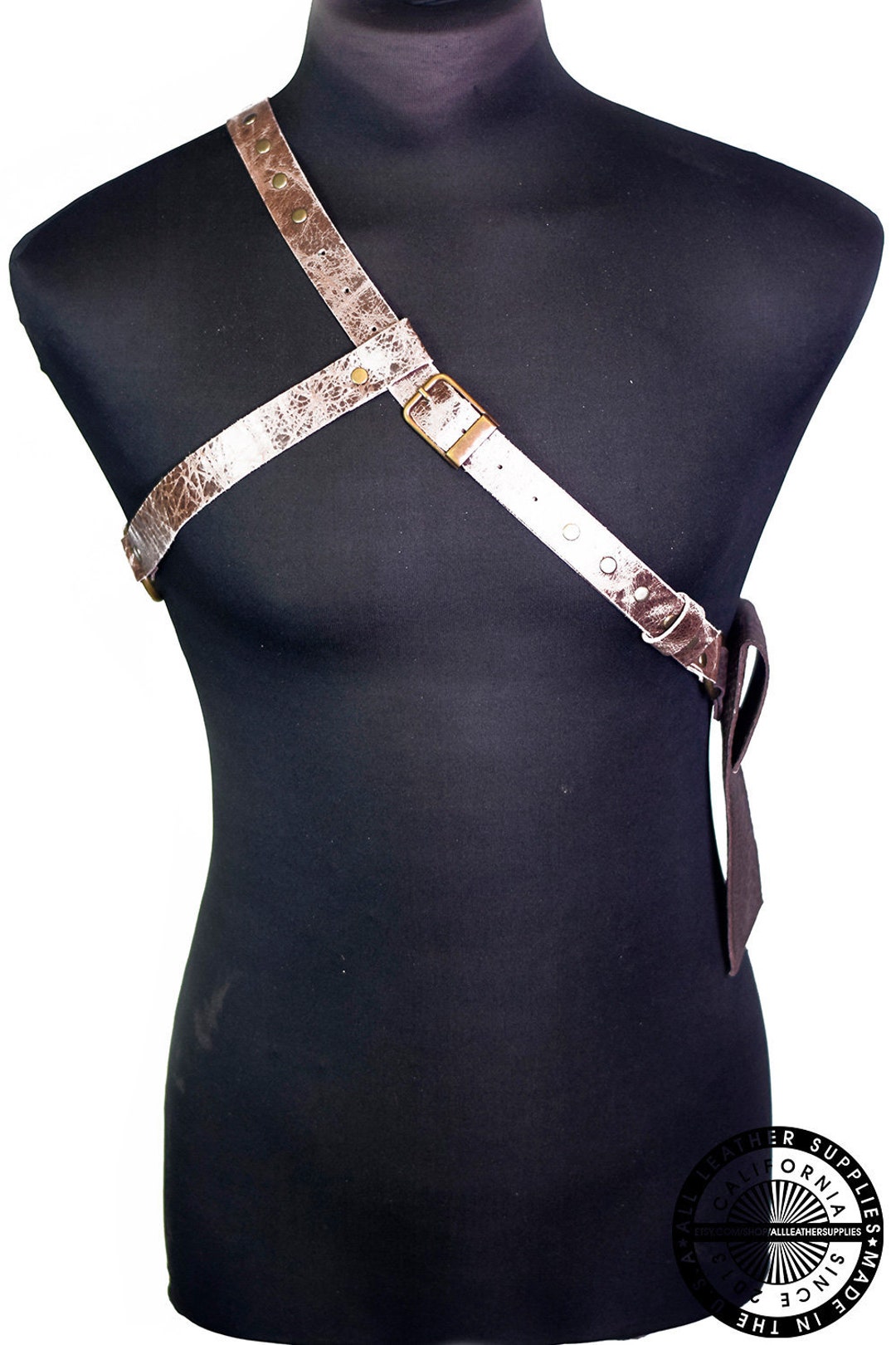 Brown Leather Harness With Phone Pocket Chest Harness, Leather Harness ...