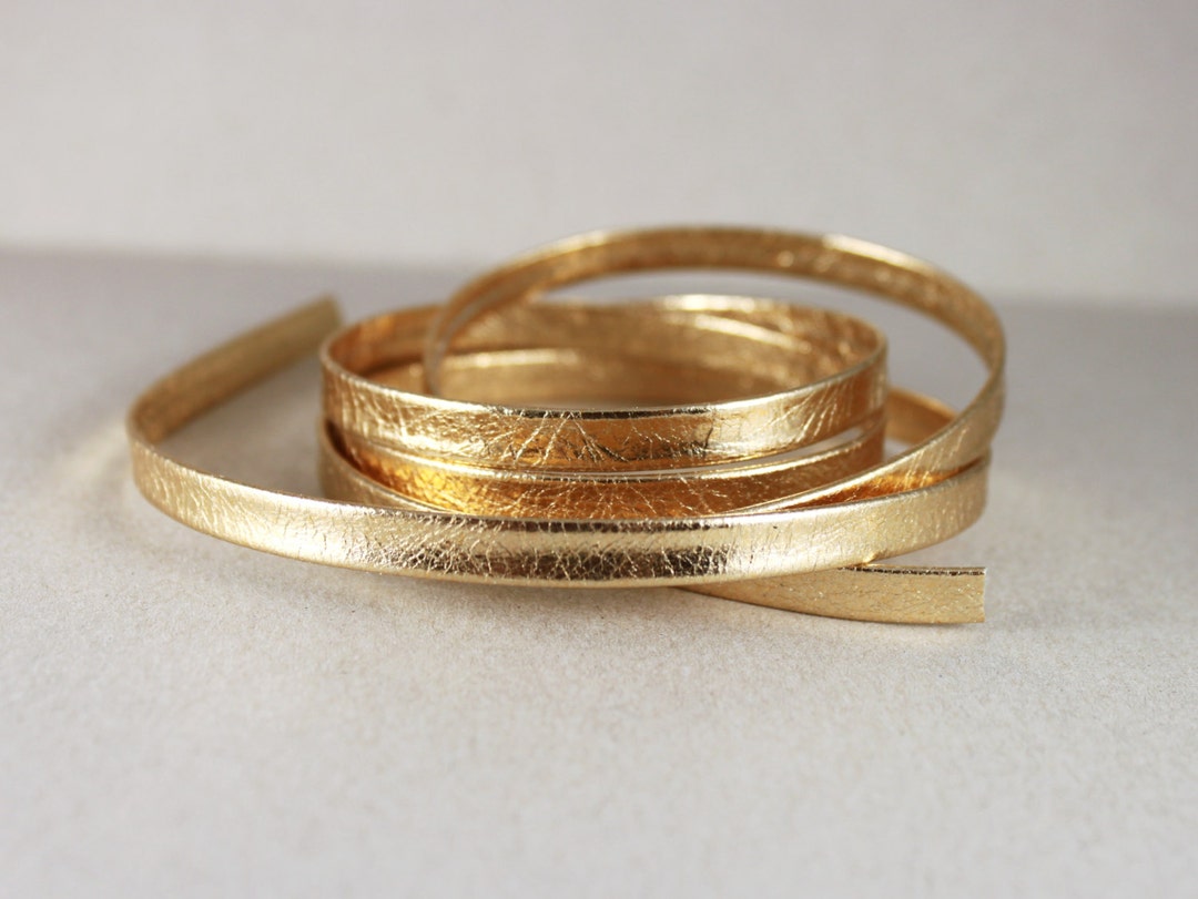 Metallic Gold Flat Double Folded Leather Strap 6 Mm (1/4 Inch) 20 Yards ...