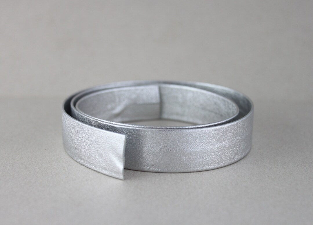 Metallic Silver Double Fold Flat Leather Strap 20mm (3/4 Inch)(f34-l ...