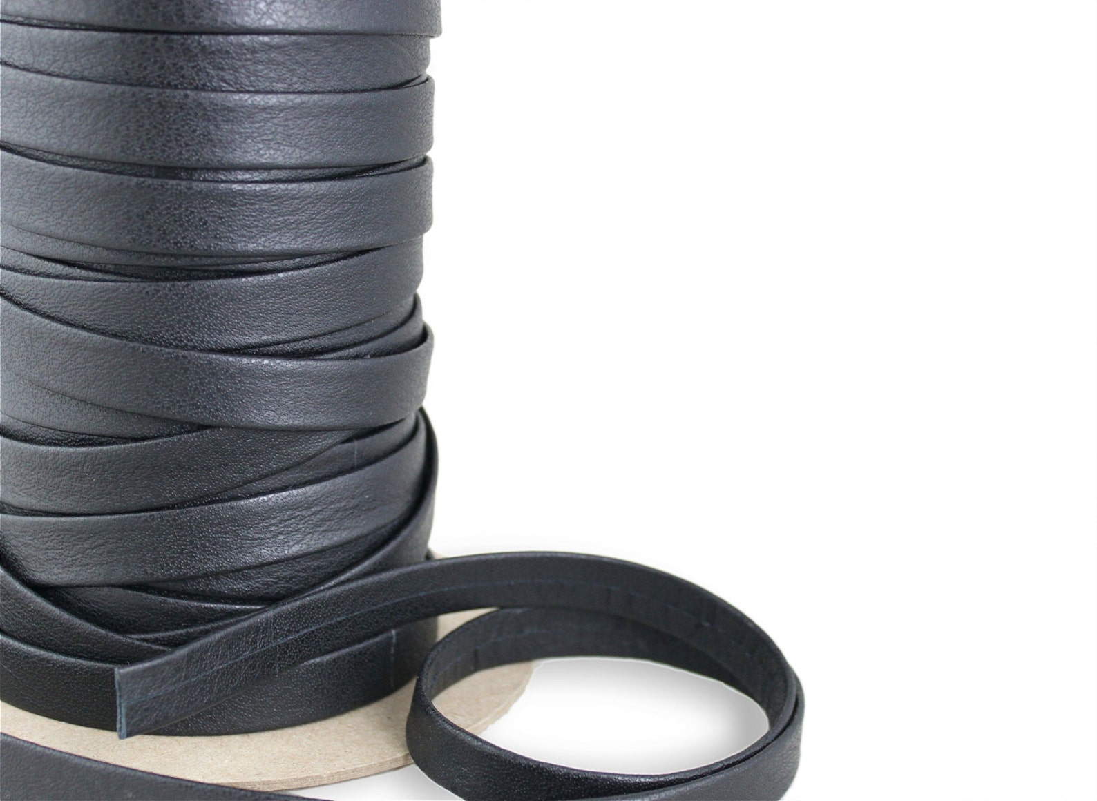 Black Double Flat Folded Leather Strap 12mm (1/2 Inch) 20 YARDS (1162W ...