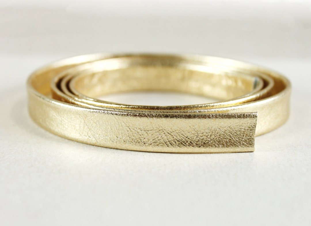 Metallic Gold Double Fold Flat Leather Strap 12 Mm (1/2” Inch) 1 Yard ...