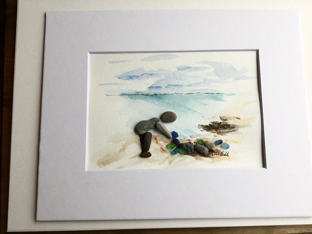 Sea Glass Hunter, Mixed Media Beach Cottage Decor, House Warming, Beach ...