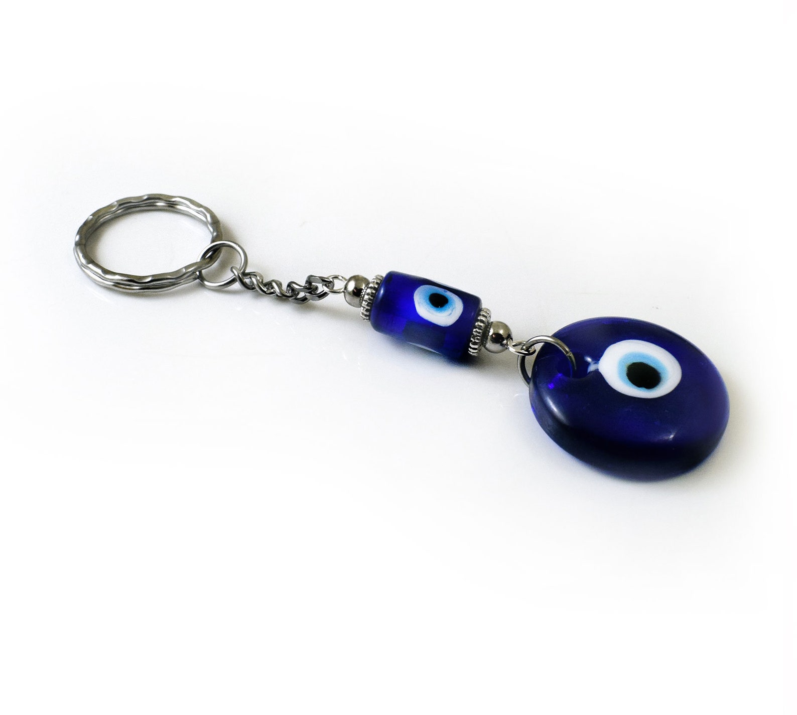 Evil Eye Keychain Keyring With Blue Glass Eye Bead and Charm | Etsy