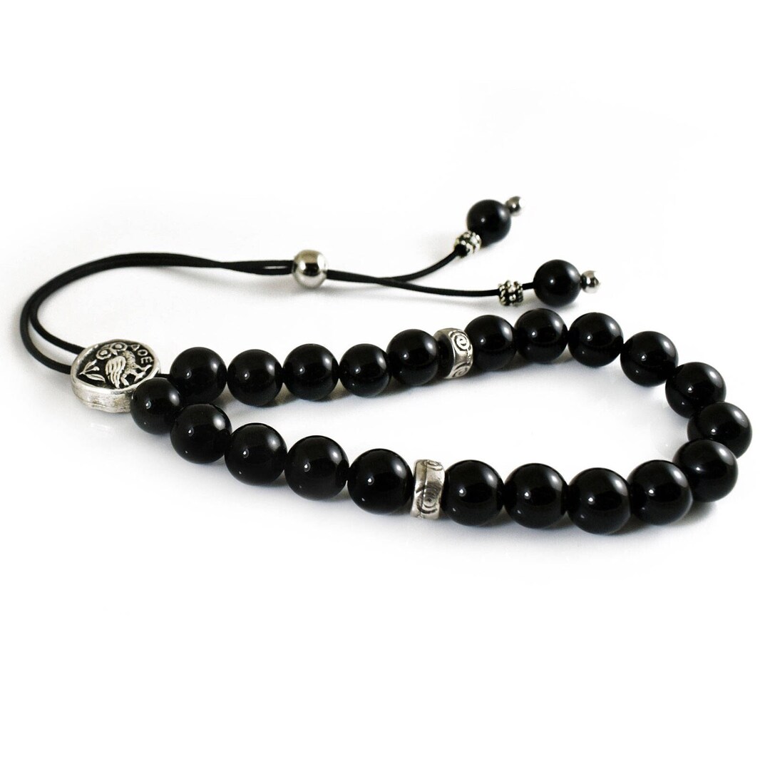 Black Onyx Agate Komboloi Worry Beads, Greek Athena Coin Master Bead - Etsy