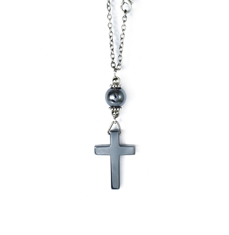 Rearview Mirror Charm Hematite Christian Cross Car Dangler - Etsy