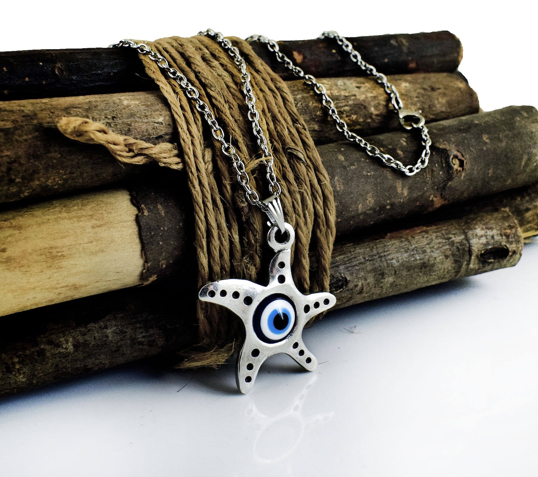 Evil Eye Starfish Pendant Necklace, Greek Mati Jewelry - Etsy