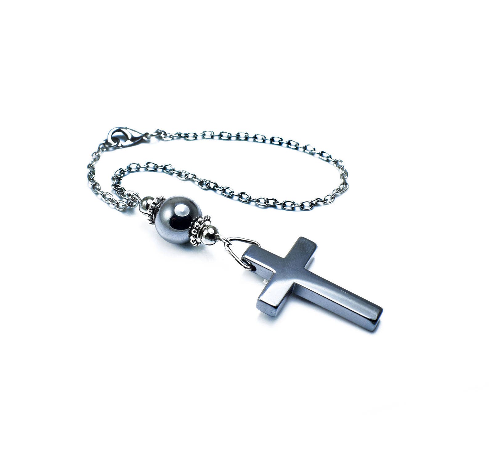 Rearview Mirror Charm Hematite Christian Cross Car Dangler - Etsy