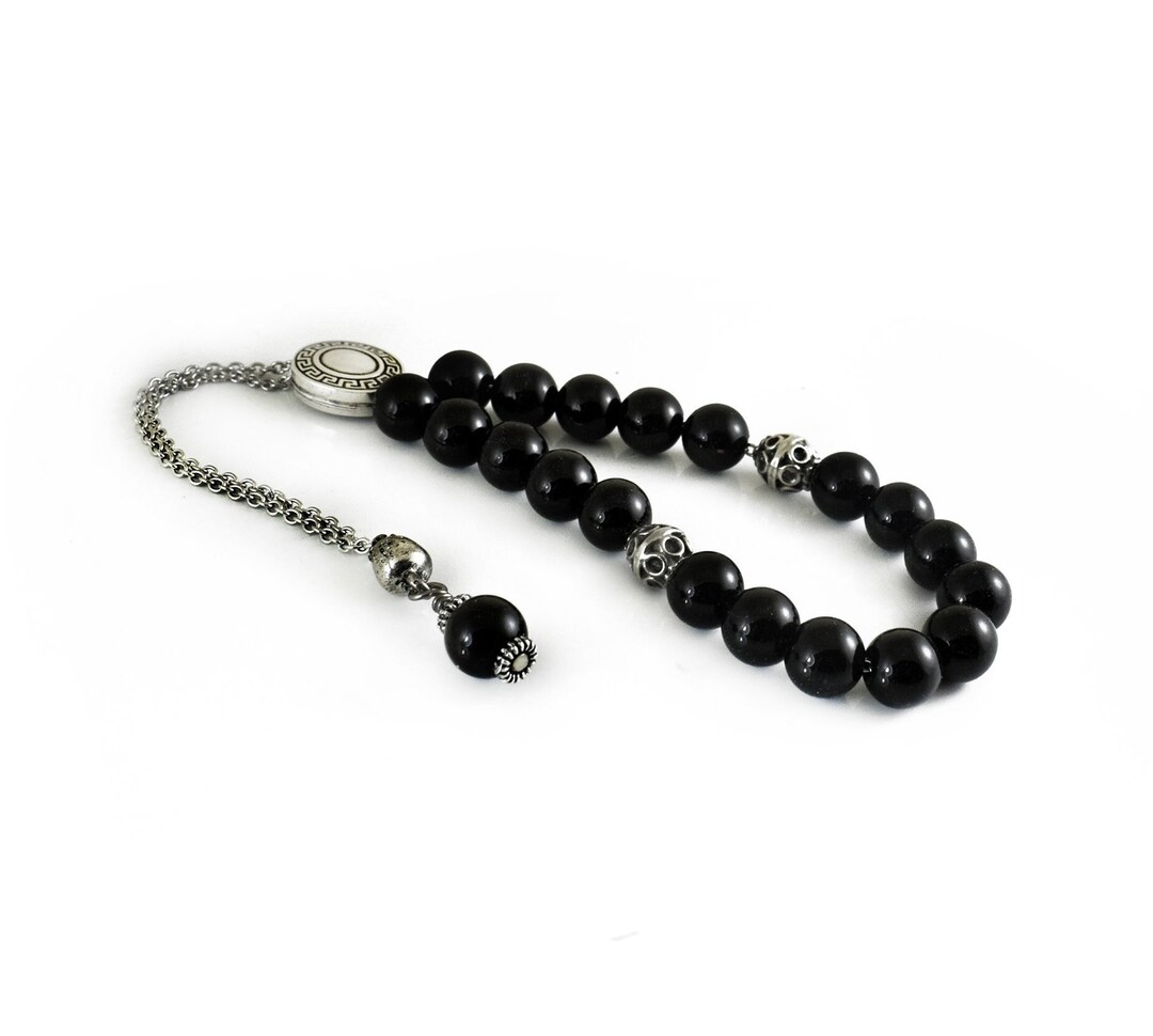 Black Onyx Komboloi Worry Beads, Silver Tone Chain - Etsy