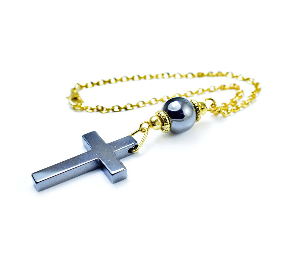 Rearview Mirror Charm Hematite Christian Cross Car Dangler - Etsy