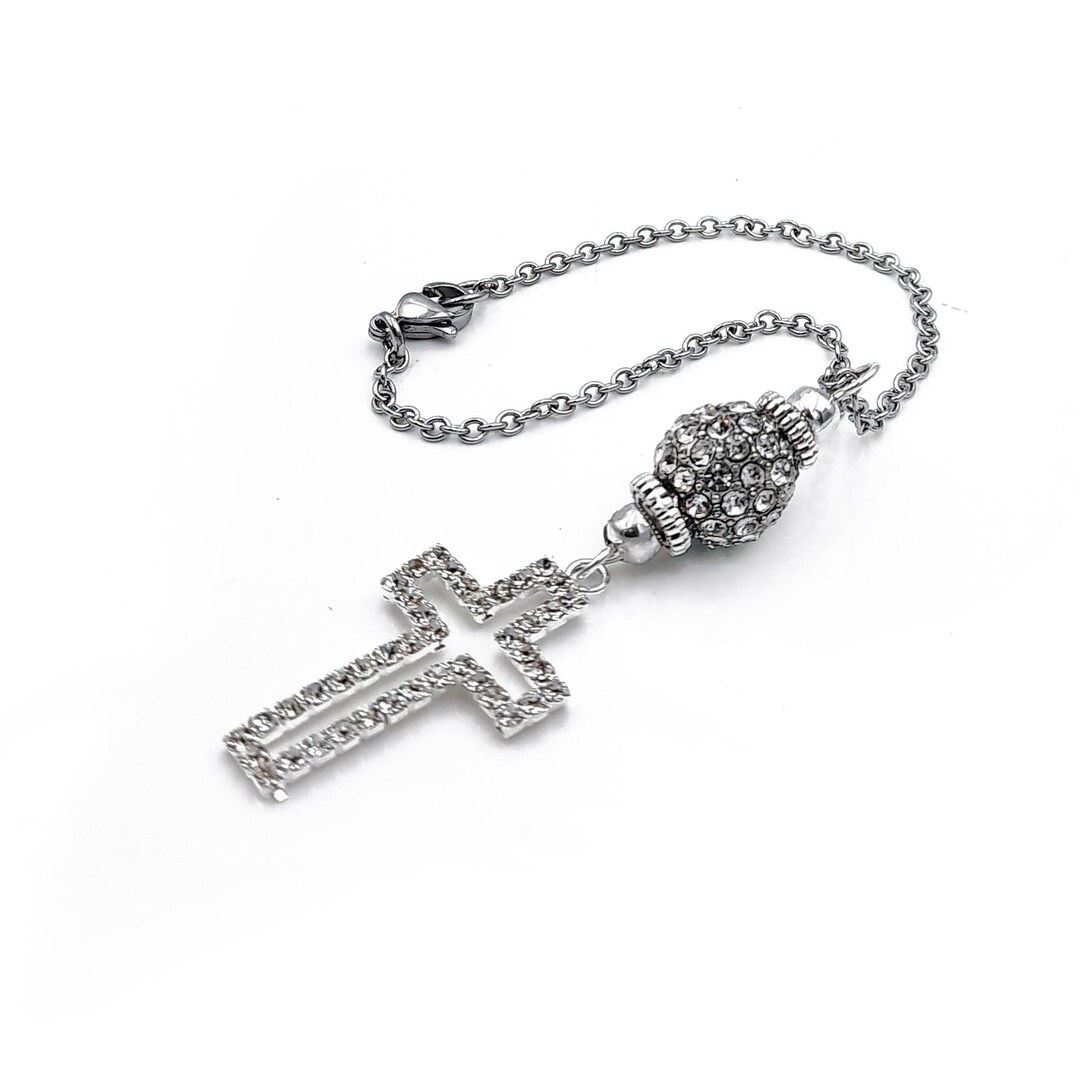 Car Mirror Charm, Rhinestones Crystal Cross Rearview Hanger Dangler ...