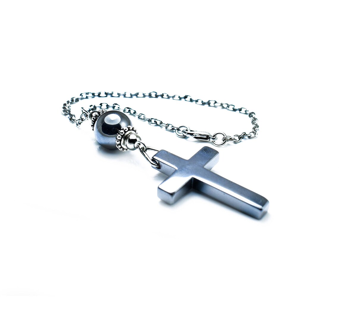 Rearview Mirror Charm Hematite Christian Cross Car Dangler - Etsy