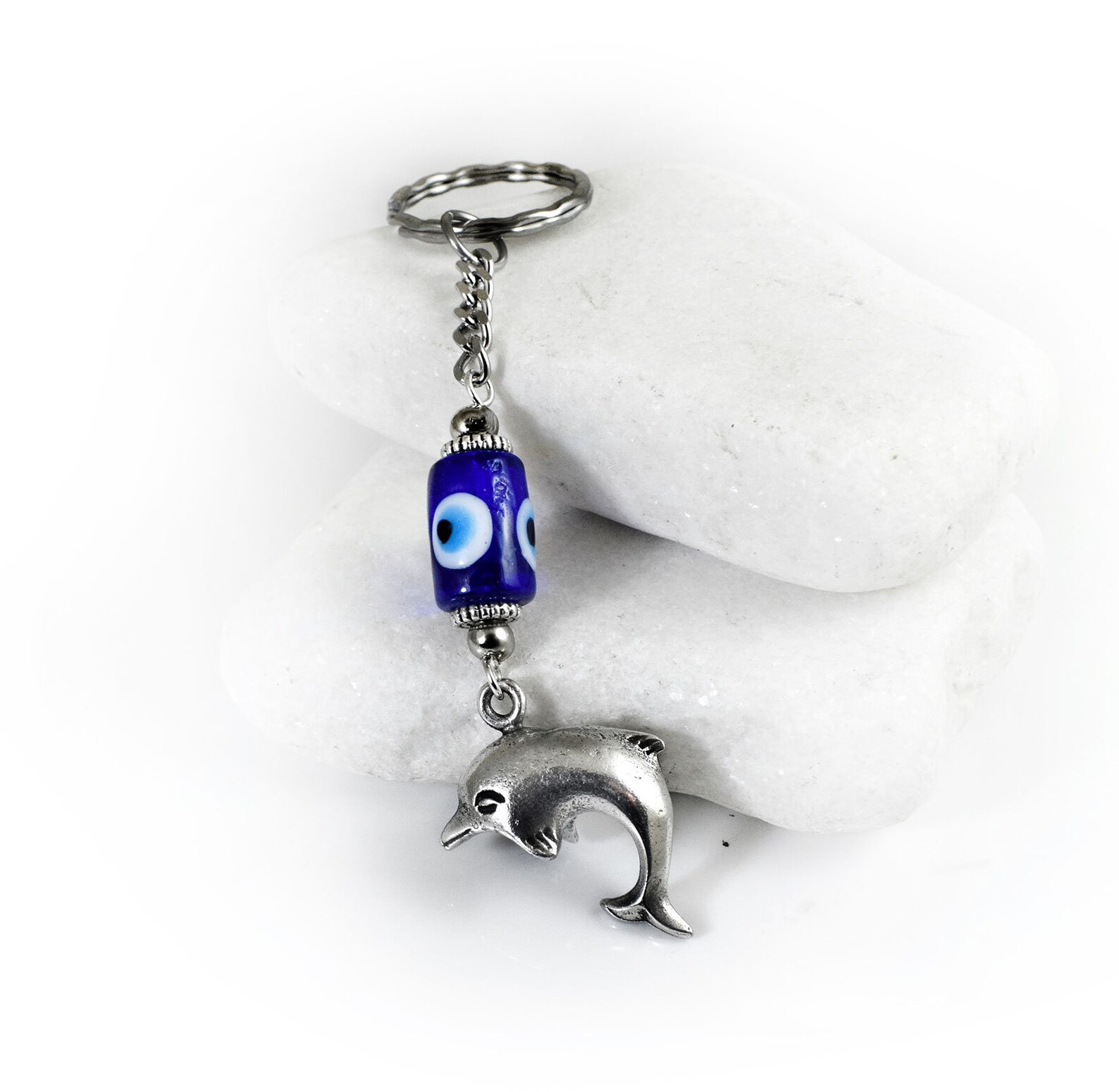 Evil Eye Keychain Keyring With Blue Glass Eye Bead and Metal | Etsy