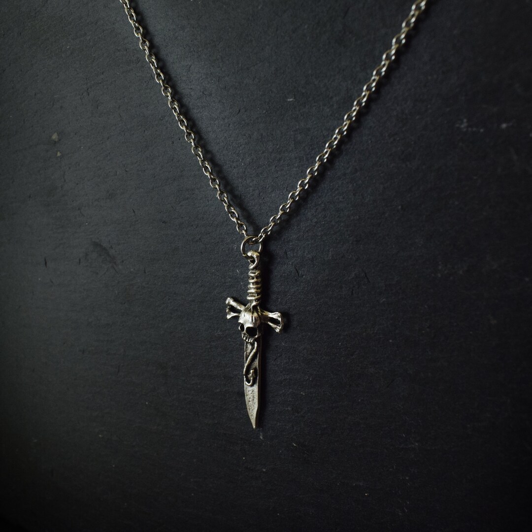 Miniature Pirate Knife Sword Pendant Necklace on Steel Chain, Mens ...